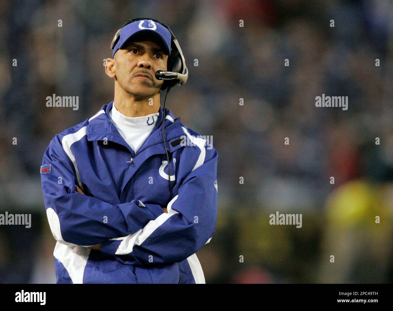 Indianapolis Colts head coach Tony Dungy watches game action during the ...