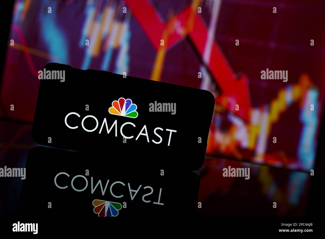 Paris, France - 2023 March 13: Comcast company shares go down at stock ...