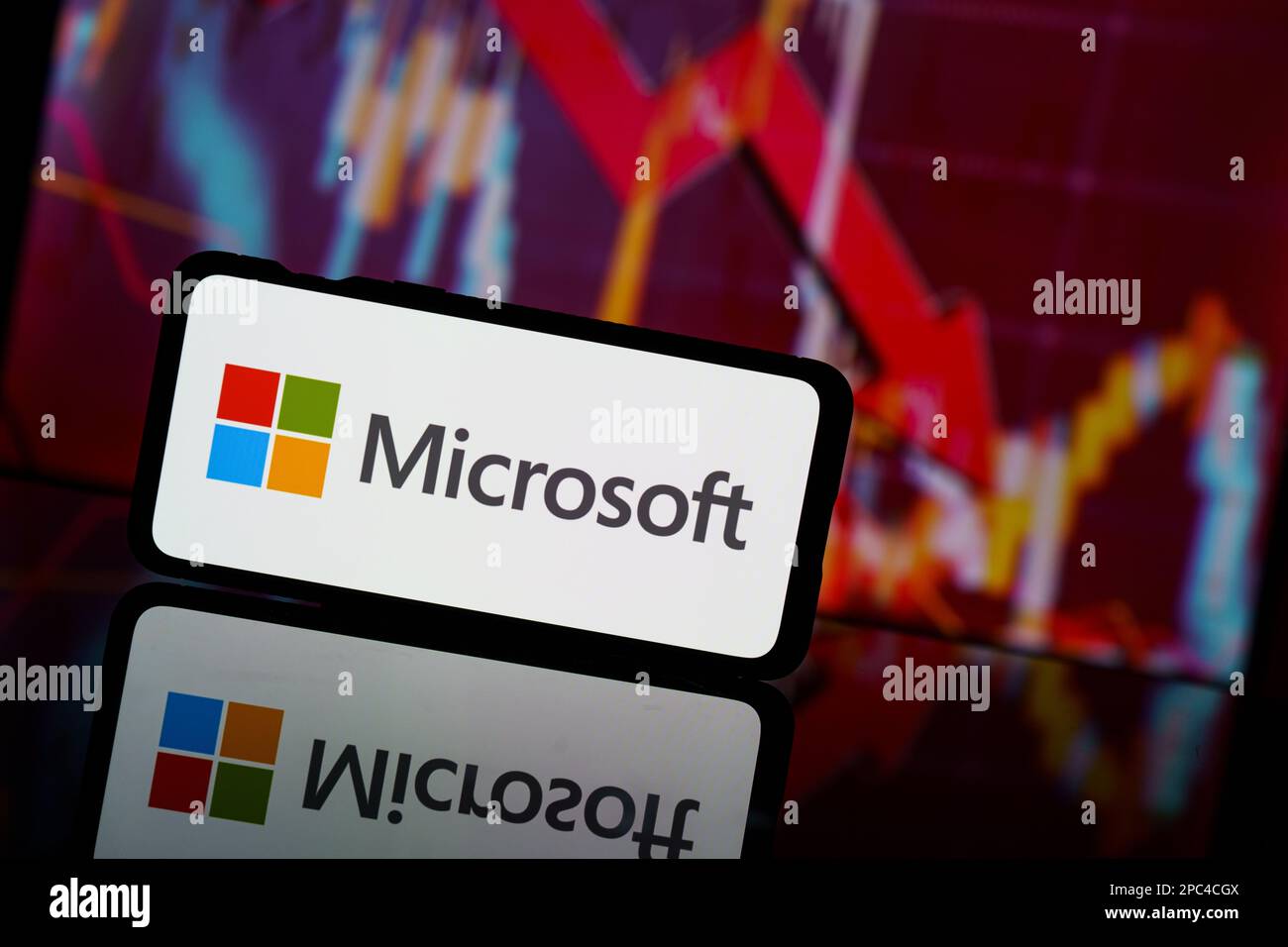 Paris, France - 2023 March 13: Microsoft company shares go down at ...