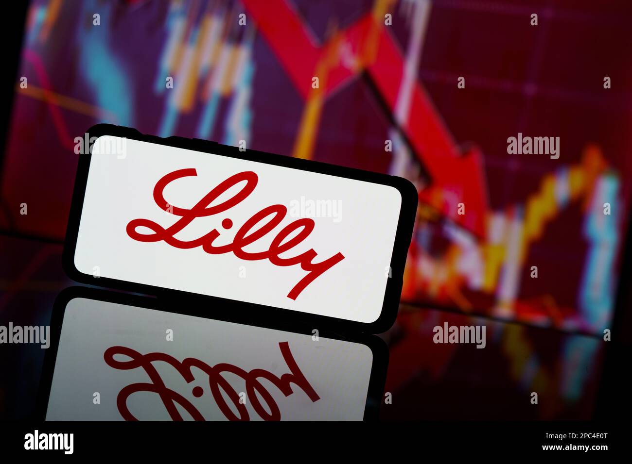 Paris, France - 2023 March 13: Lilly company shares go down at stock ...