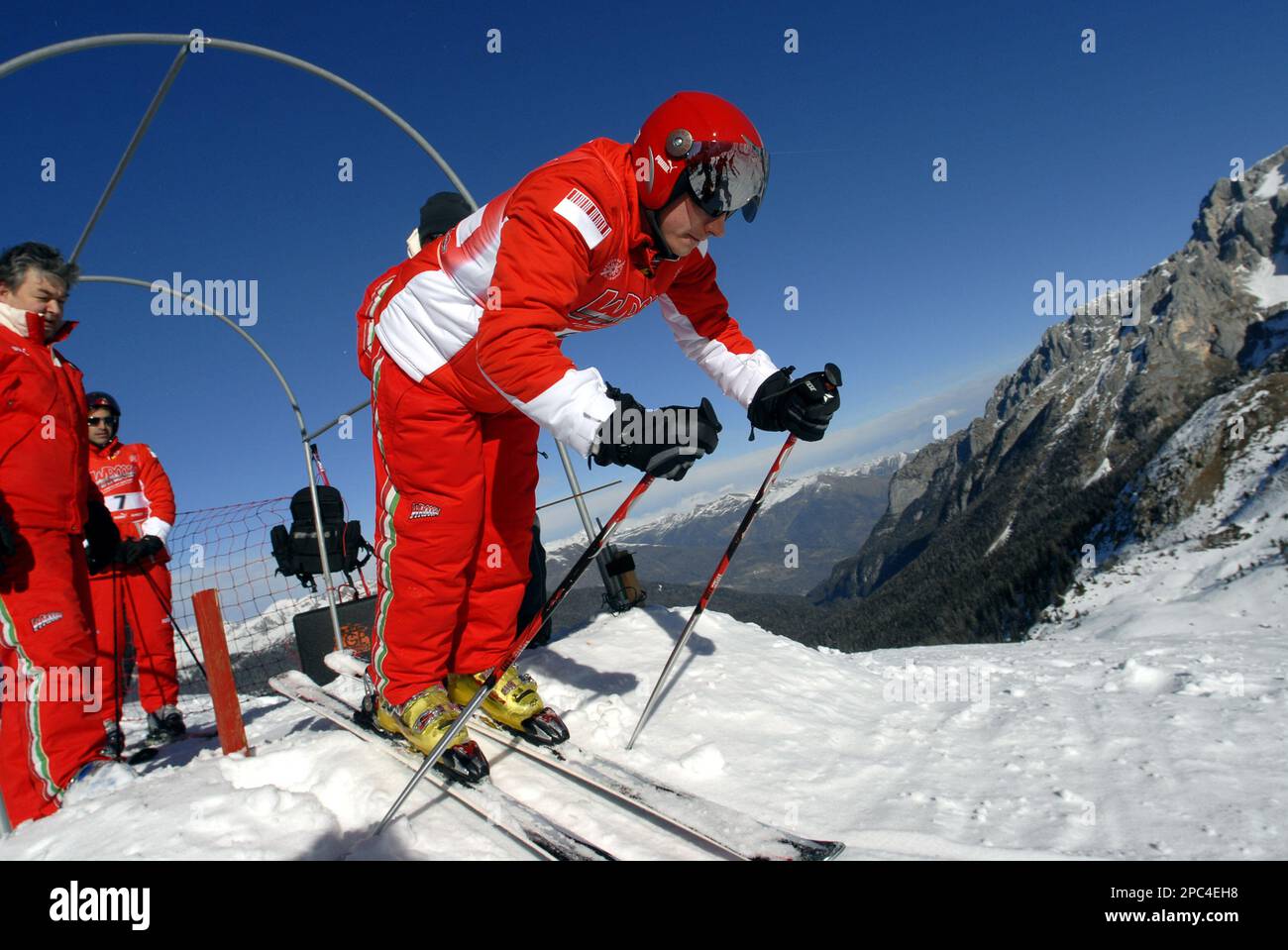 New Ferrari Formula One driver Kimi Raikkonen passes the starting gate ...