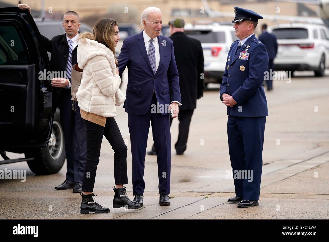 President Joe Biden talks with his granddaughter Natalie Biden and Col ...