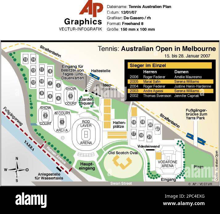 GRA104 GRAFIK TENNIS AUSTRALIEN PLAN - Detaillierter Aufriss der ...