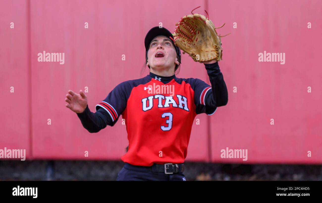 Utah infielder Haley Denning (3) looks to make the catch during an NCAA ...