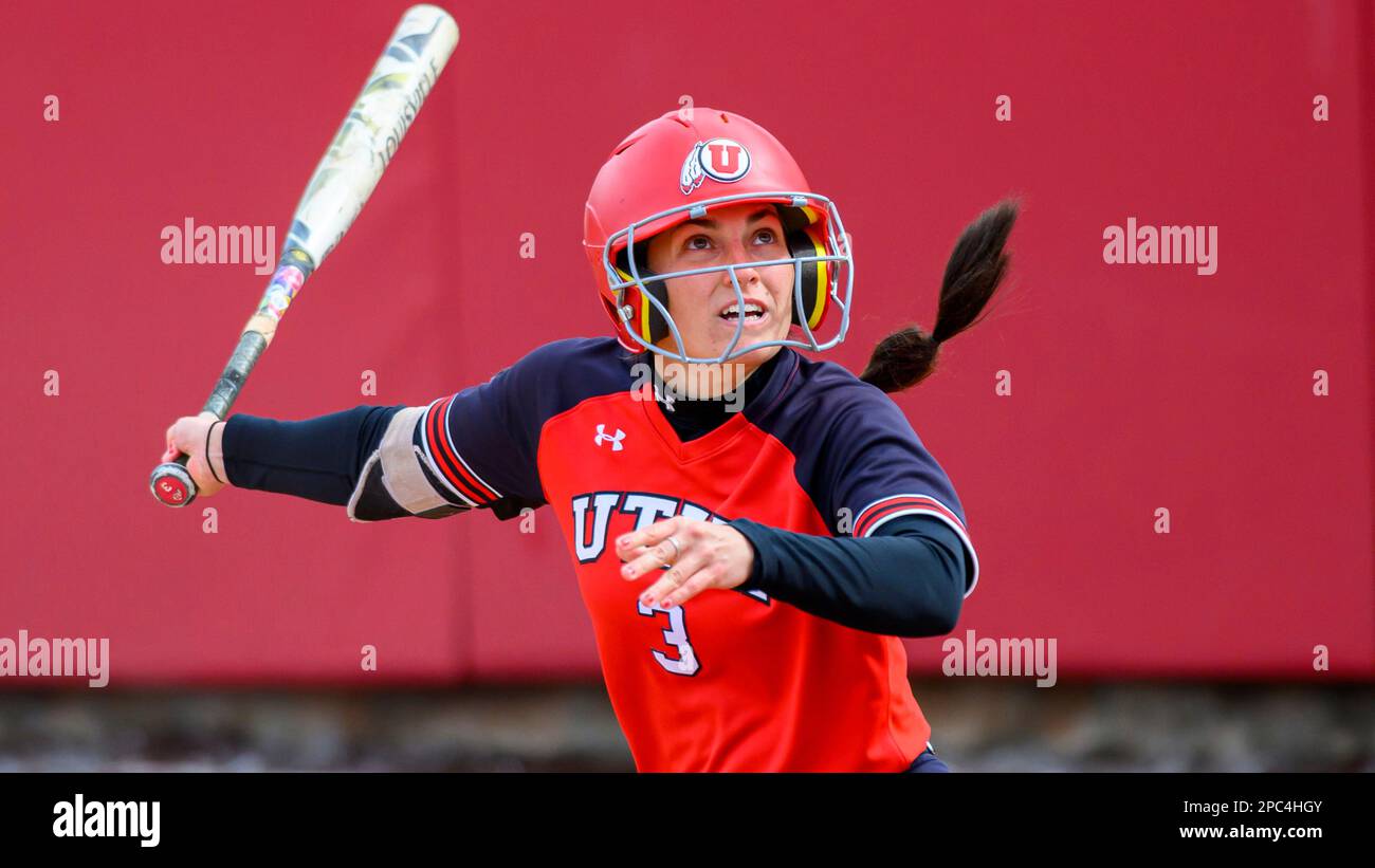 Utah infielder Haley Denning (3) bats during an NCAA softball game on ...