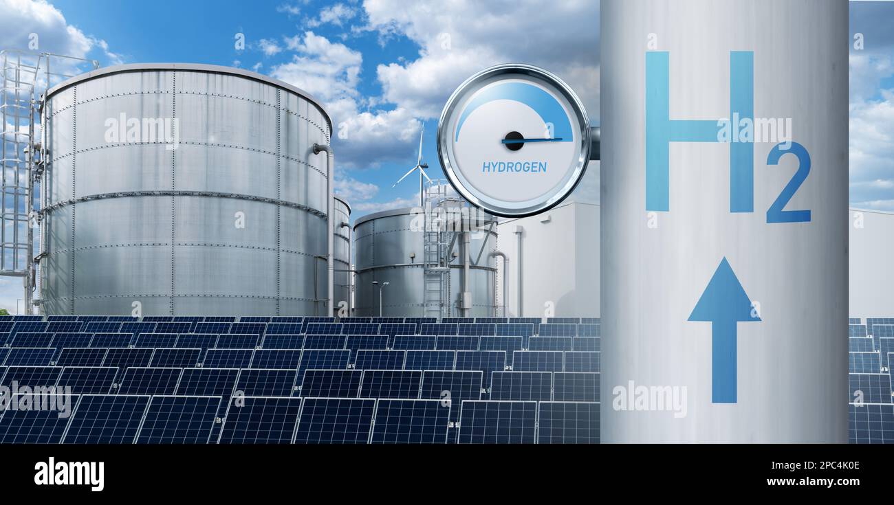 Hydrogen pipe with gauge. Green hydrogen production concept Stock Photo ...