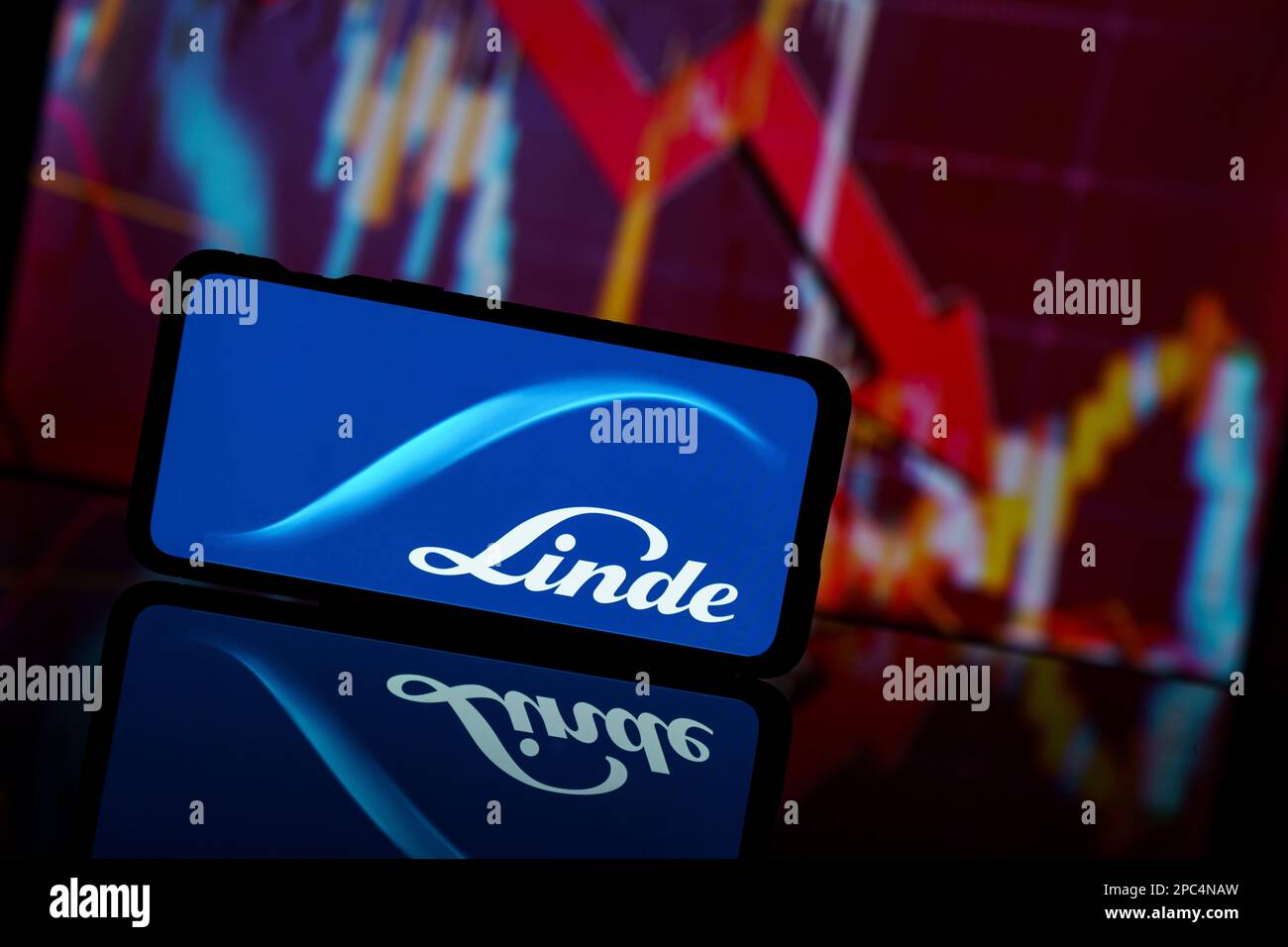 Paris, France - 2023 March 13: Linde company shares go down at stock ...