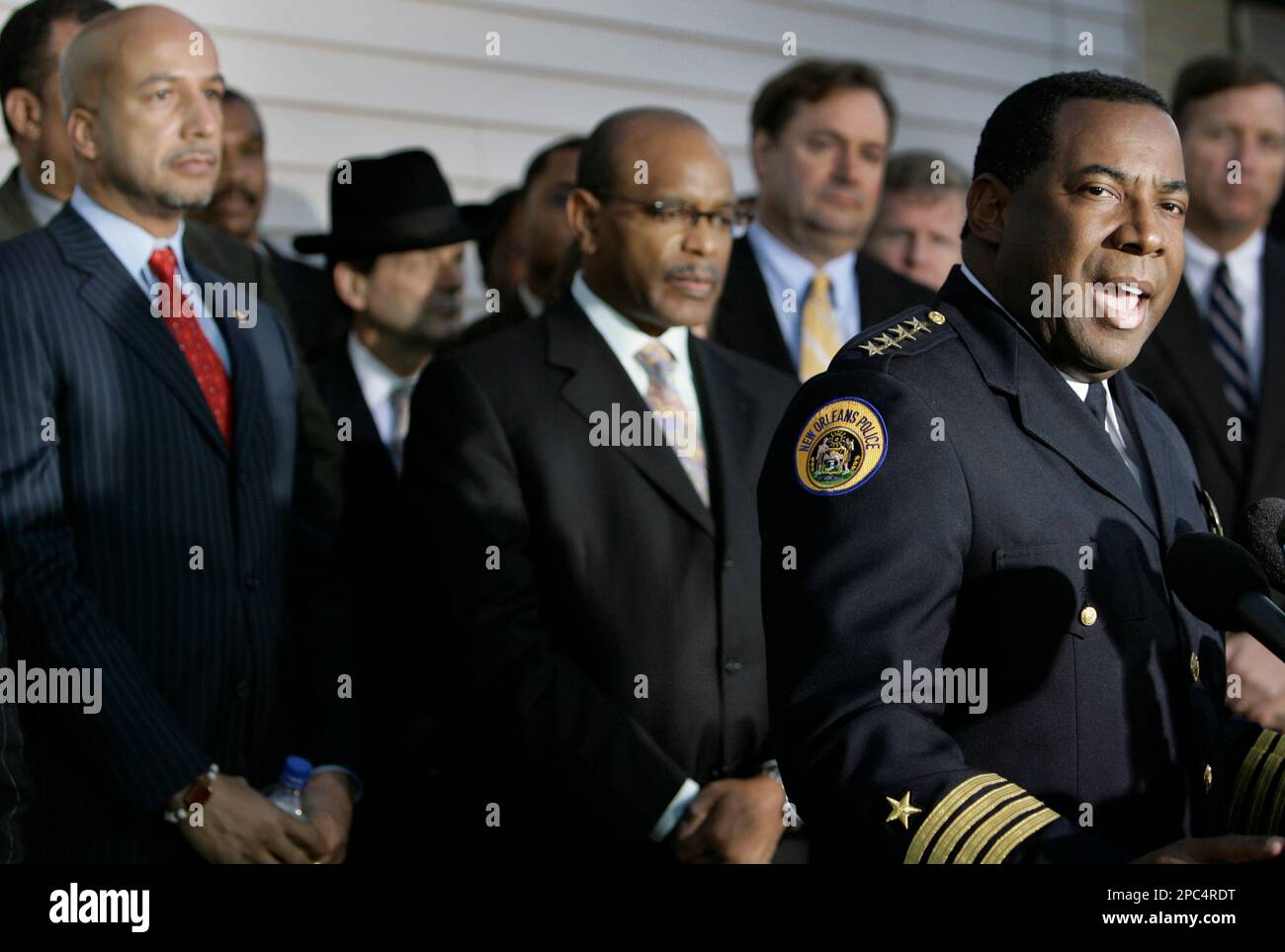 New Orleans Police Superintendent Warren Riley right, speaks as Mayor ...