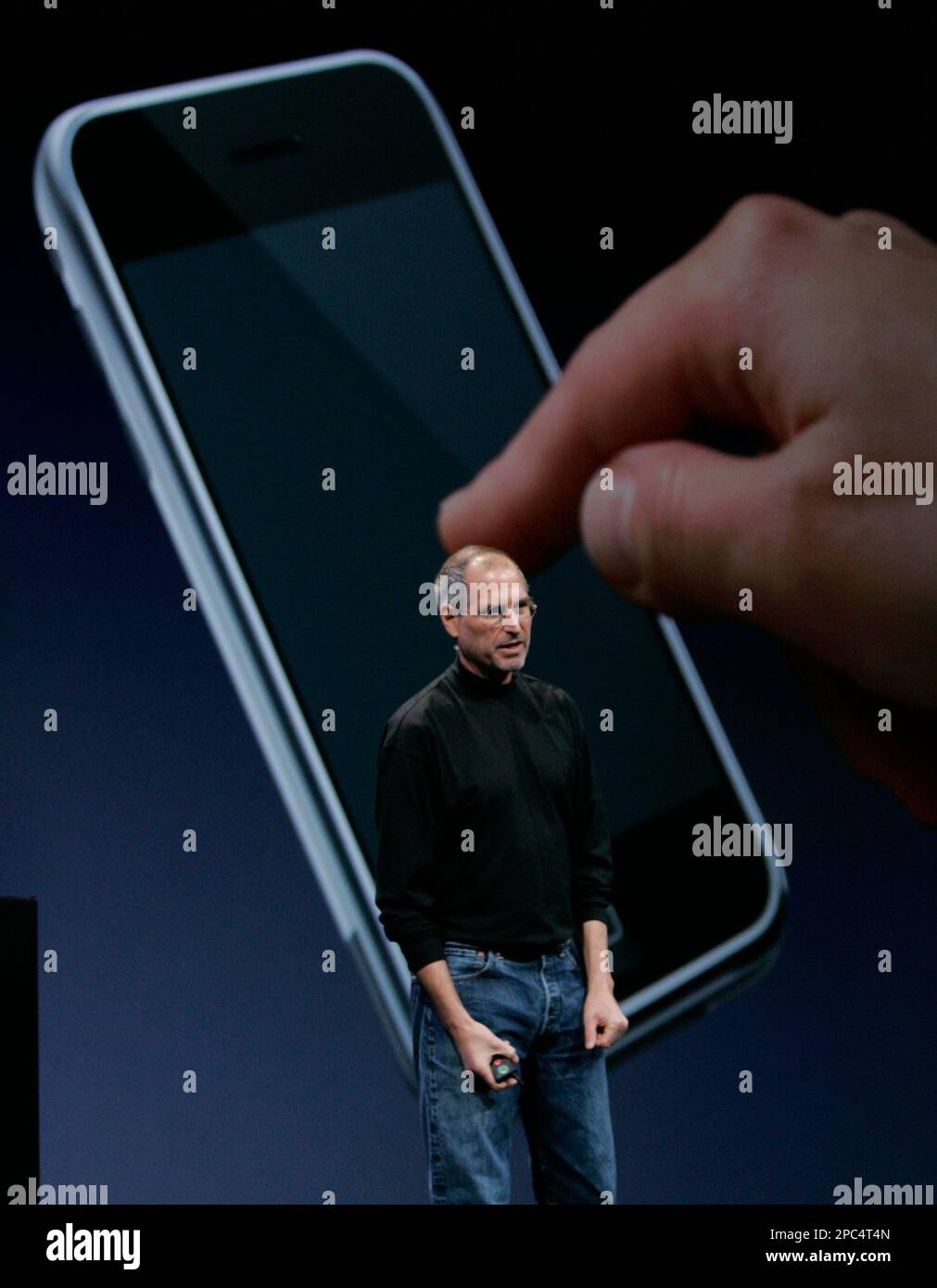 Apple CEO Steve Jobs talks about the new iPhone during his keynote ...