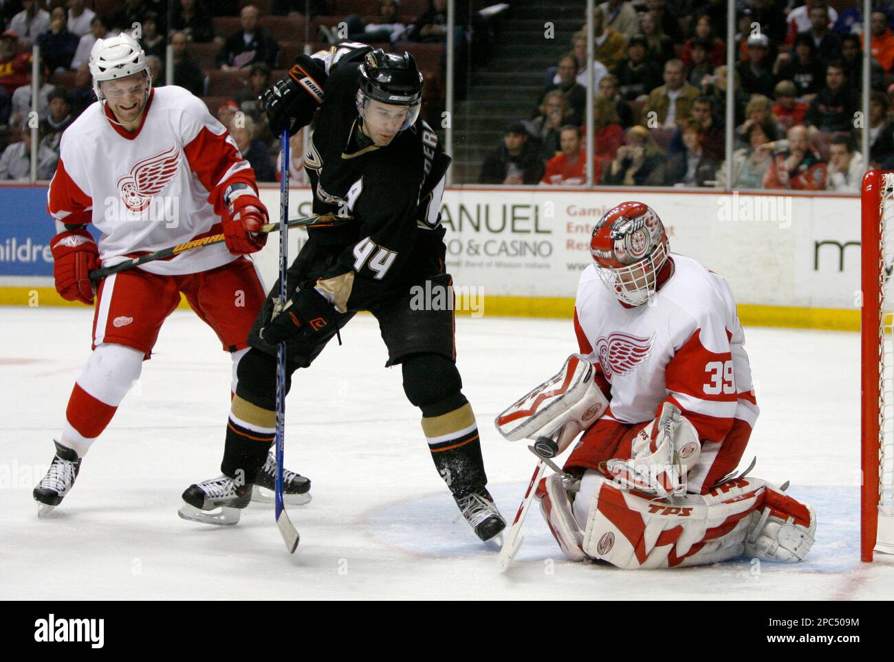 Detroit Red Wings defenseman Danny Markov, of Russia, left, and Anaheim ...