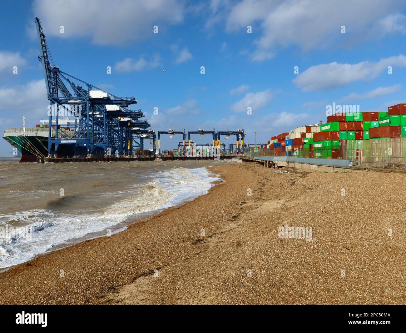 Felixstowe, Suffolk, UK - 13 March 2023 : Strong winds and rough seas ...