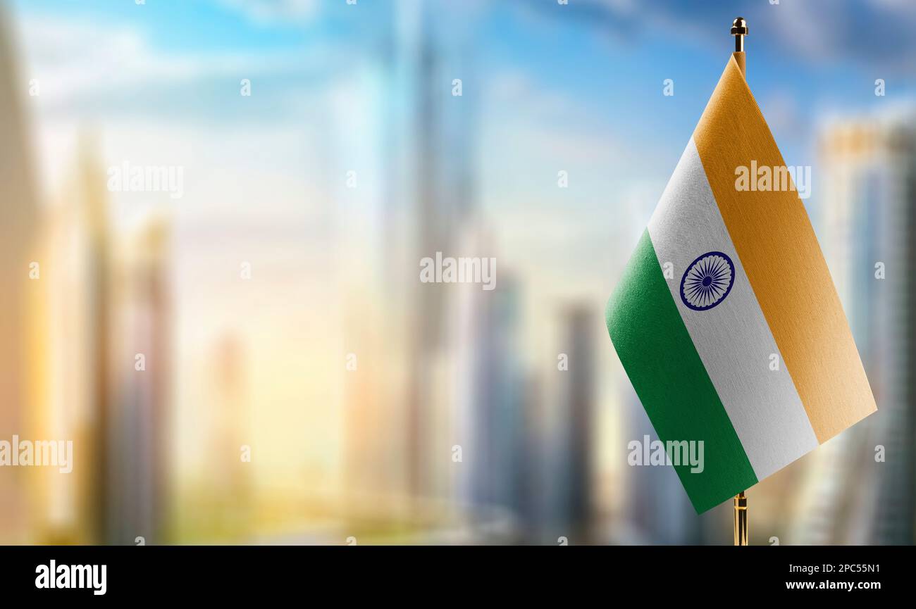 Small flags of the India on an abstract blurry background Stock Photo ...