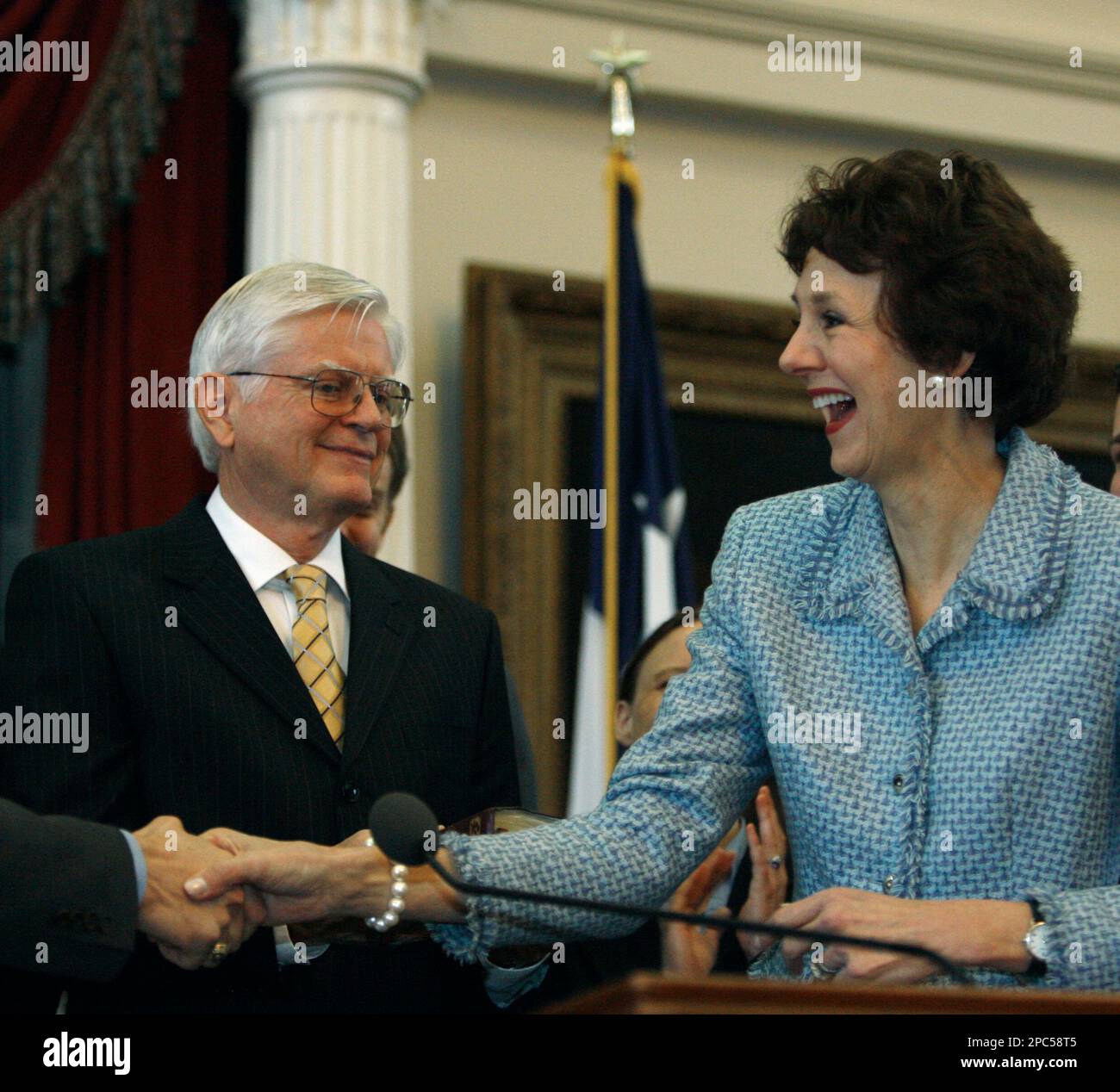 Texas Comptroller Susan Combs is congratulated after she was sworn to ...