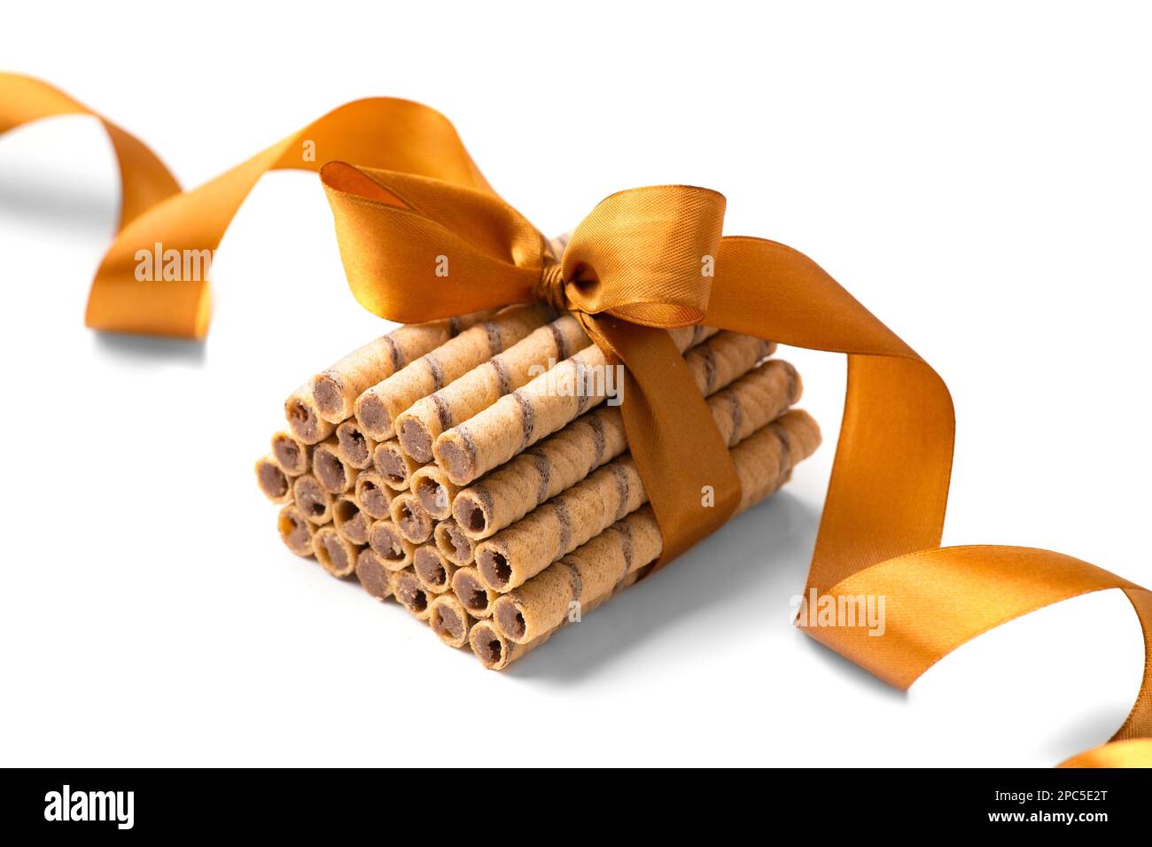 Wafer rolls with chocolate isolated on white background. Wafer rolls on ...