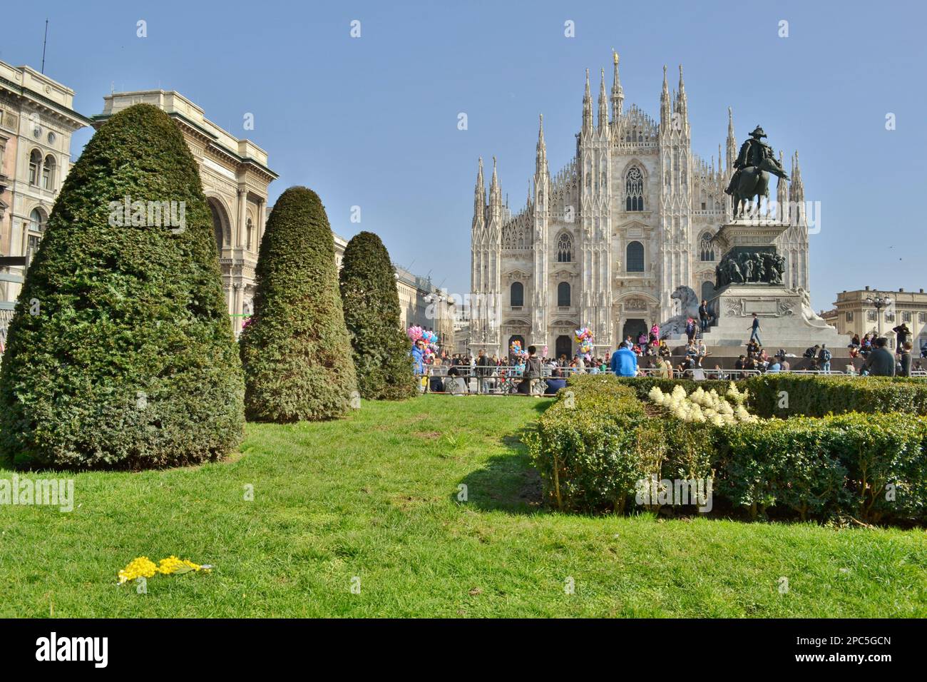Panoramic view of the Duomo square of Milan during the traditional ...