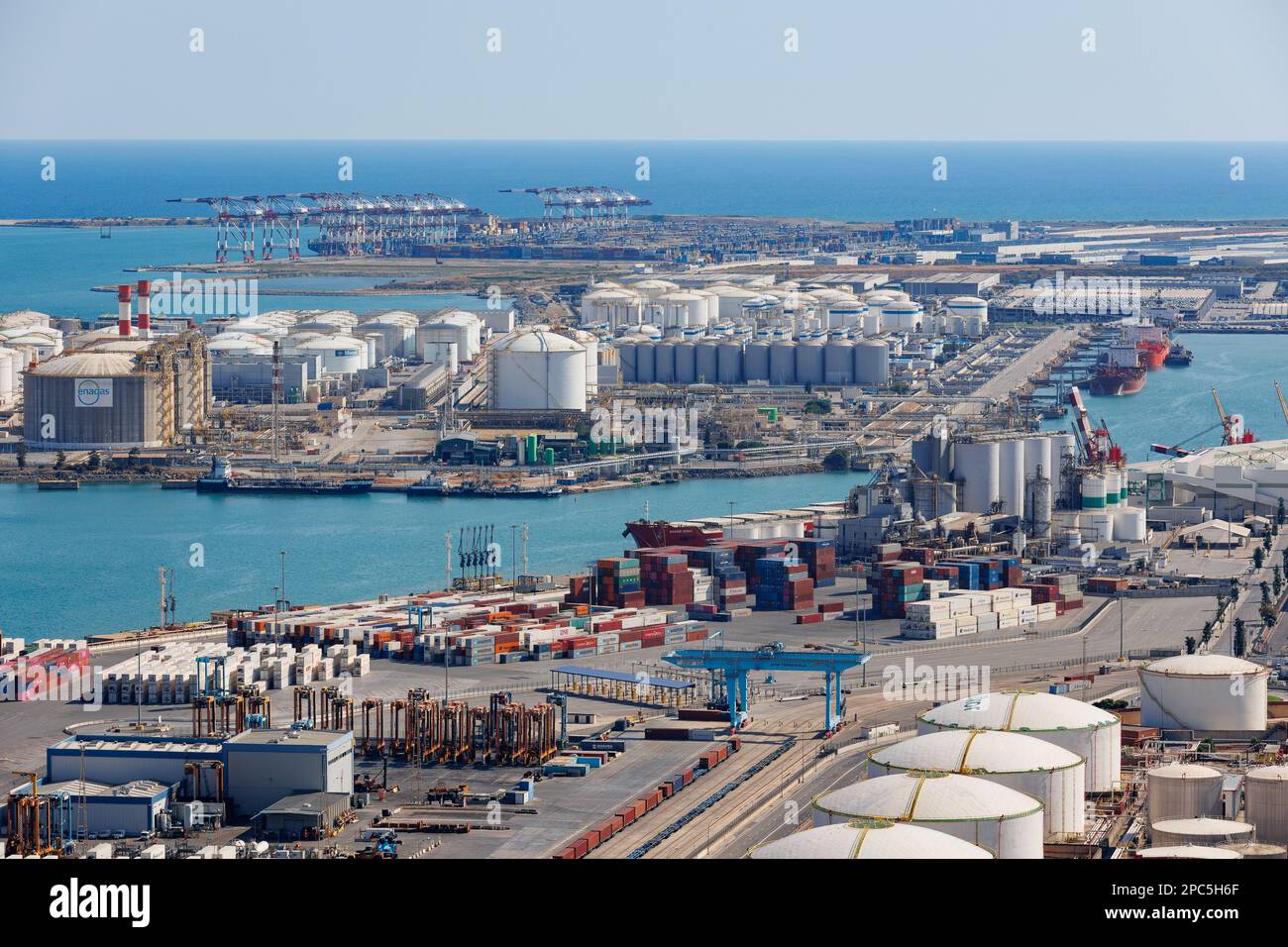 Barcelona Sea Port Tanks and Containers seen from Above, Spain Stock ...
