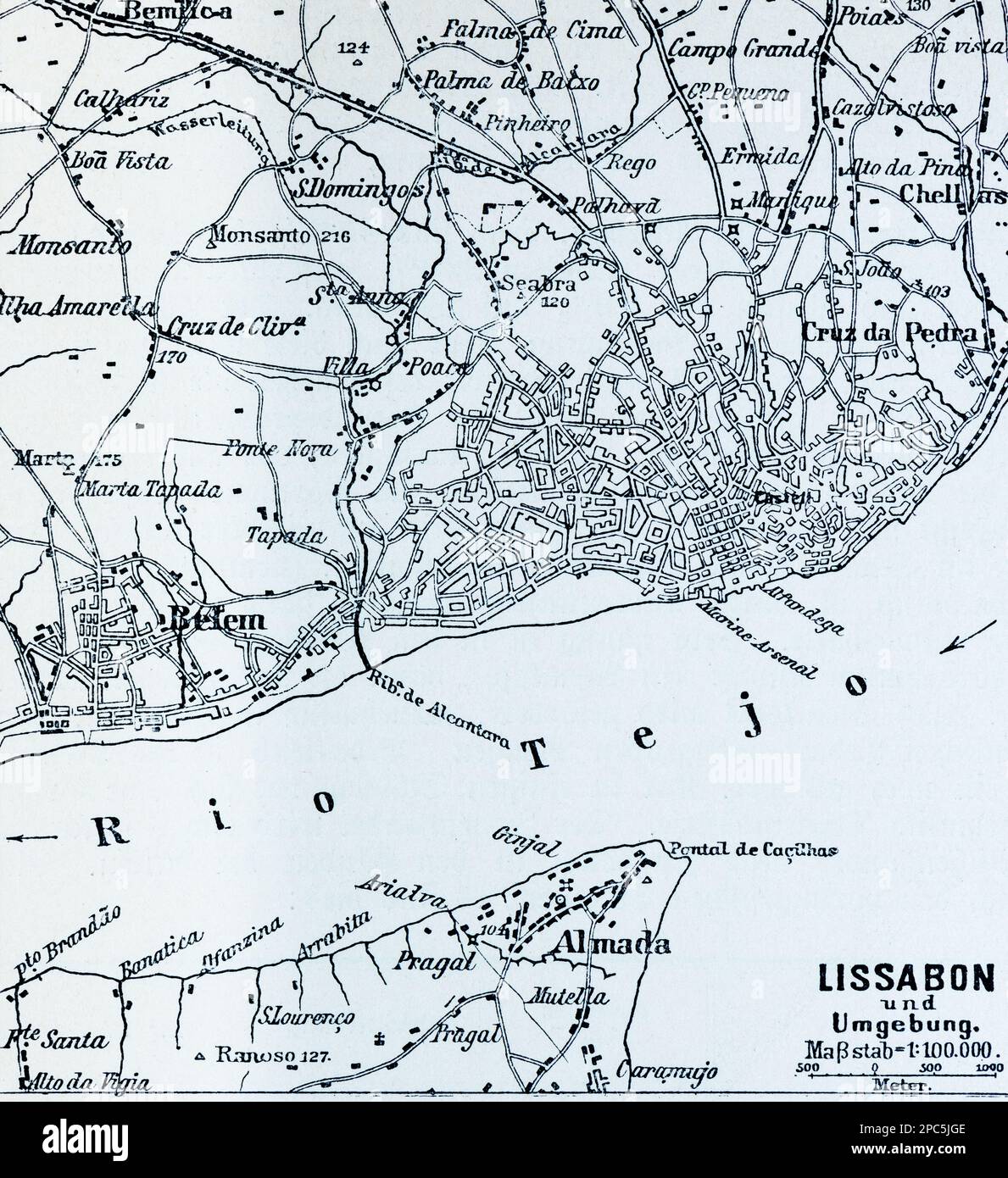City map of Lisbon and its surroundings, Portugal, Southern Europe ...