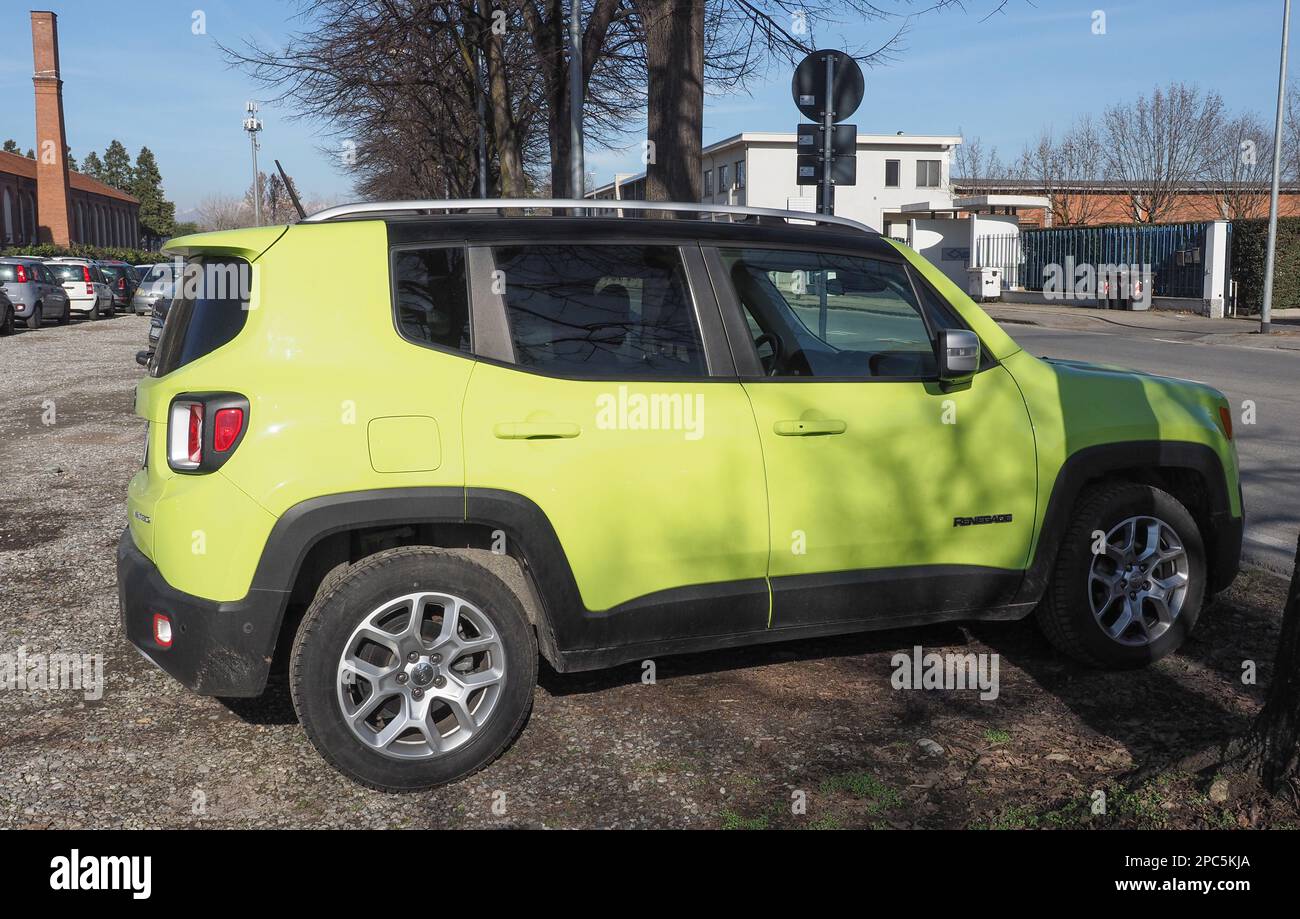 TURIN, ITALY - CIRCA JANUARY 2023: green yellow Jeep Renegade car Stock ...