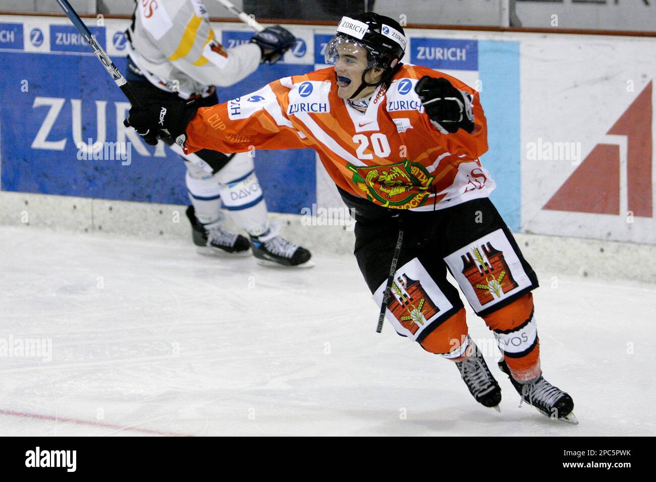 Mora IK's Jonas Kapla jubiles after his goal, during the game Mora IK ...