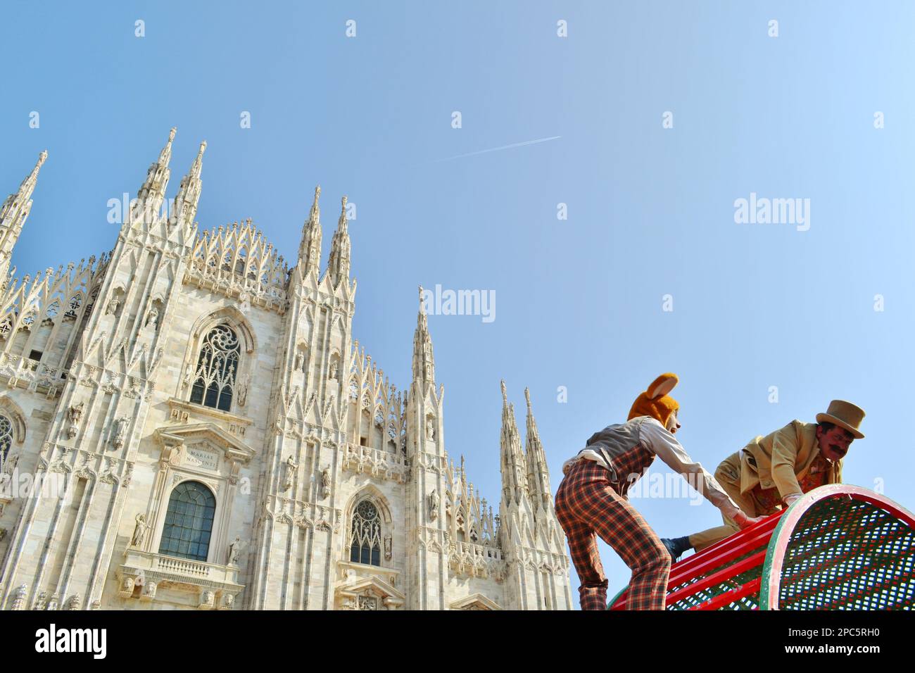 Carnival festivity celebration in the Duomo square. Characters of ...