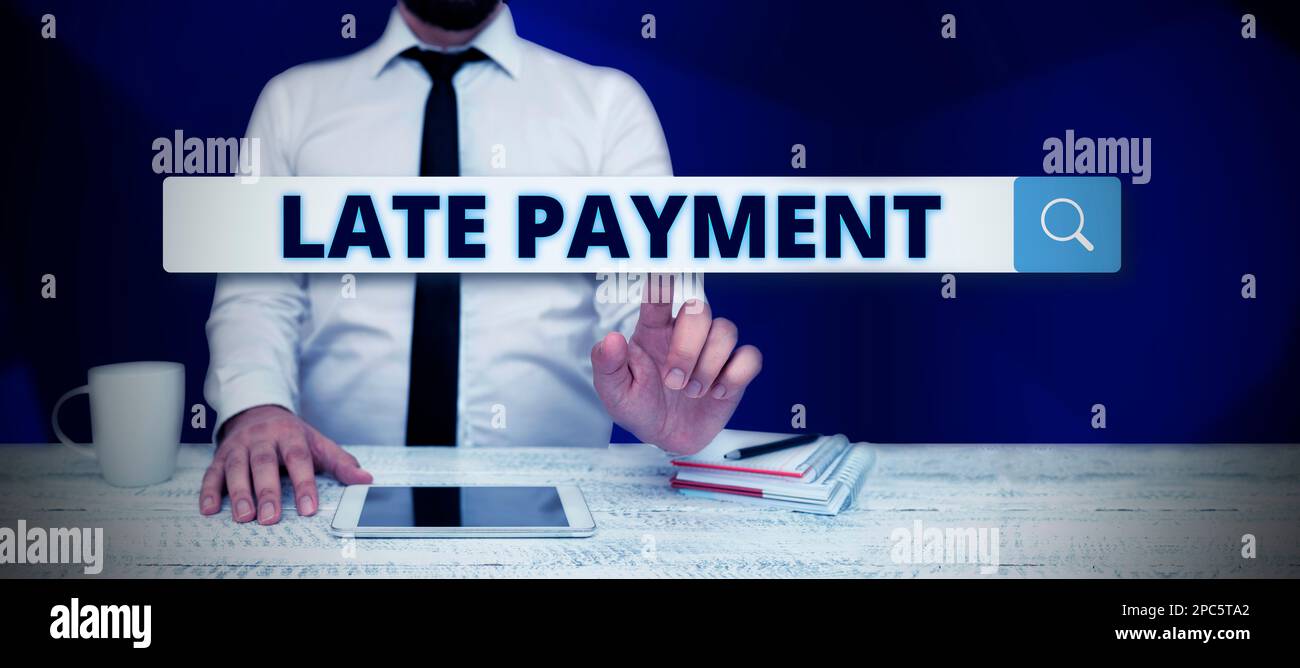 Hand writing sign Late Payment. Business concept payment made to the ...