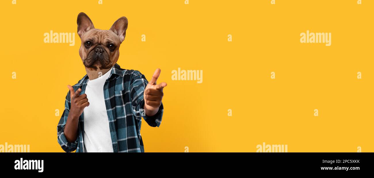 African Guy With Dog Head Pointing Fingers At Camera Stock Photo - Alamy