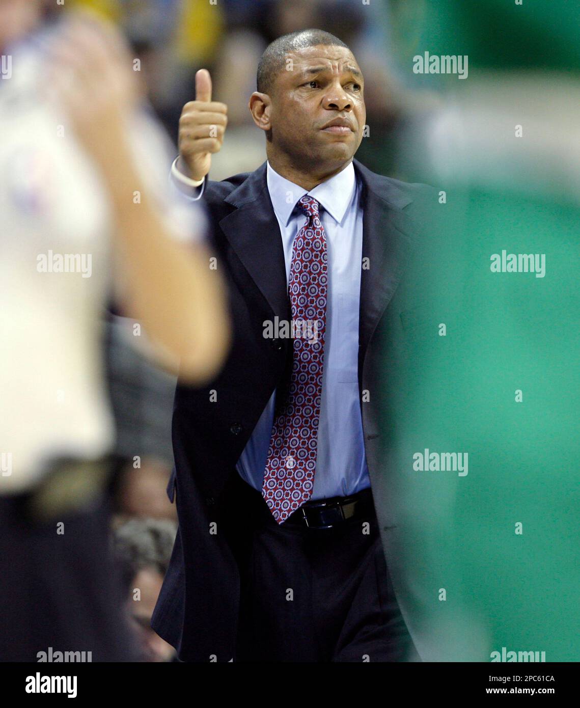 Boston Celtics coach Doc Rivers directs his team in the first quarter ...