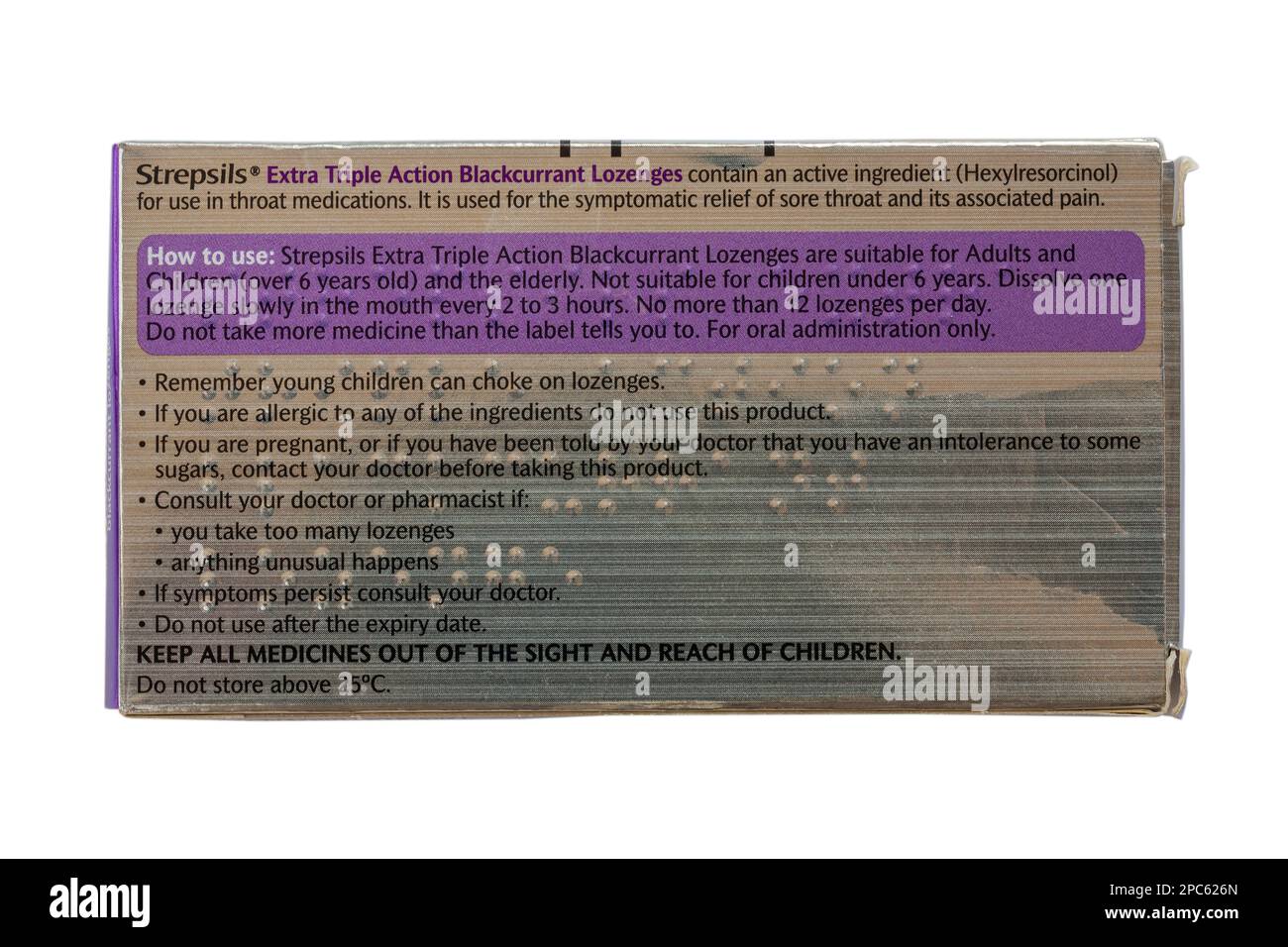 information on back of packet of Strepsils extra triple action ...