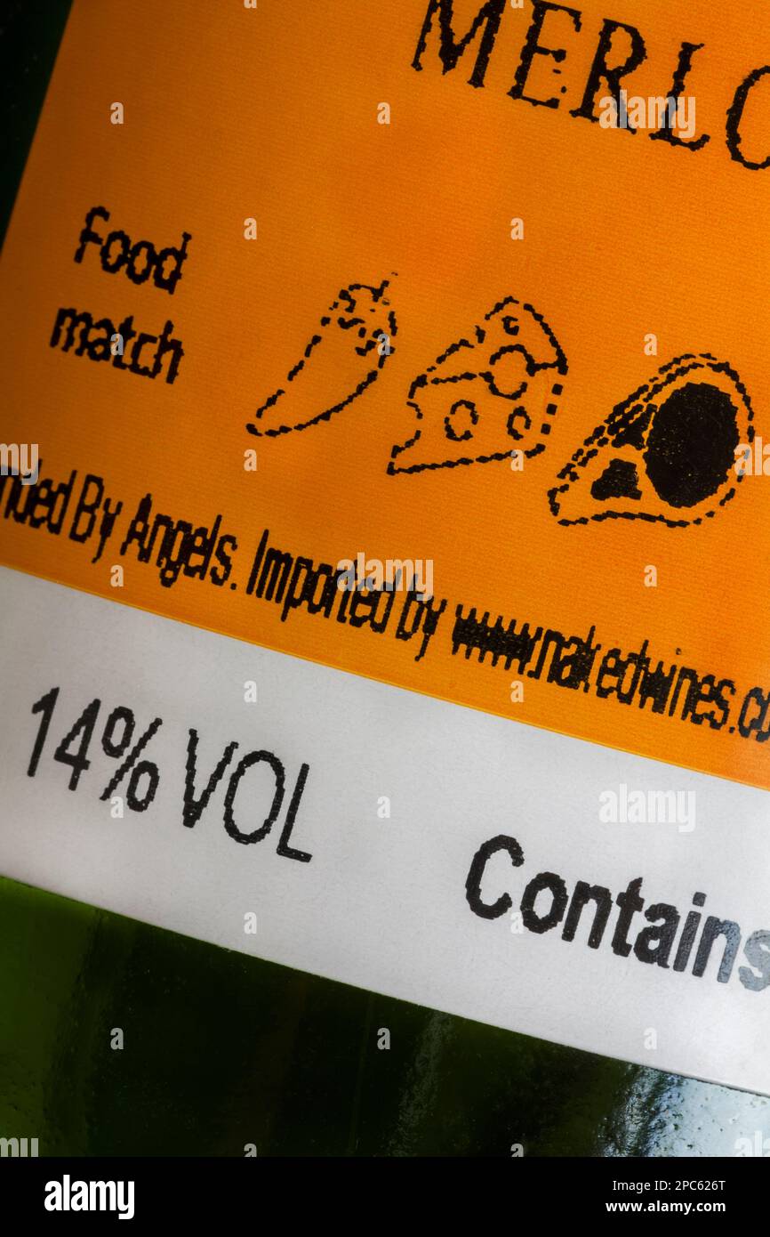 Food Match symbols on label of bottle of arabella 2021 Merlot red wine ...