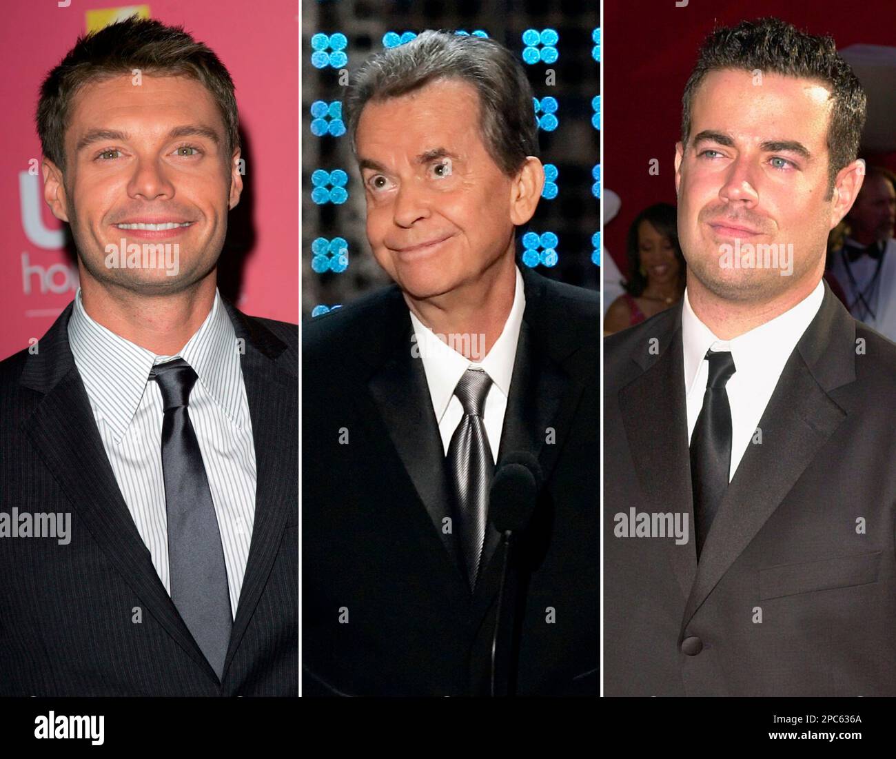 ** FILE ** Ryan Seacrest, left, Dick Clark, center, and Carson Daly are ...