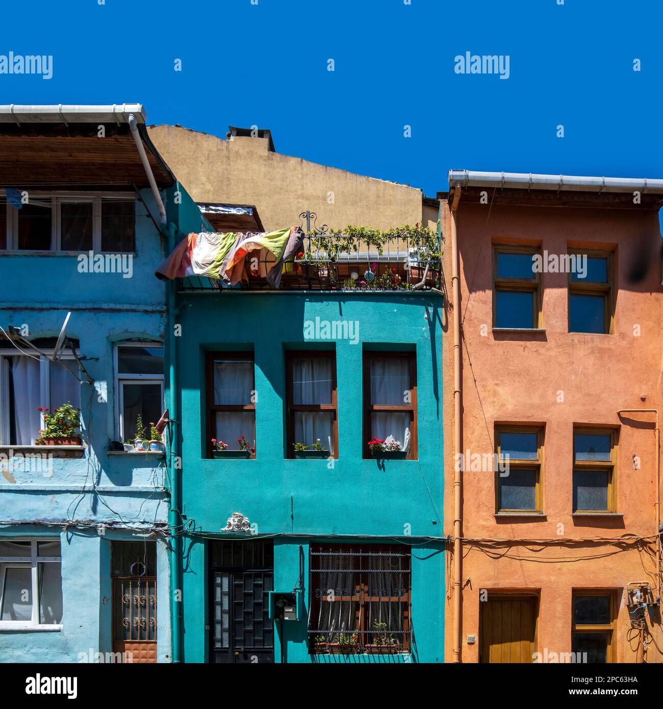 Traditional colorful building architecture in Fener district, Istanbul ...