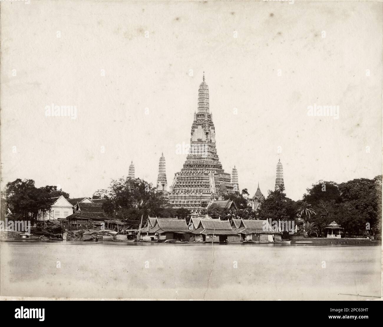 Vintage 19th c. photo: Thailand, Siam, Bangkok Wat Change Temple Stock ...