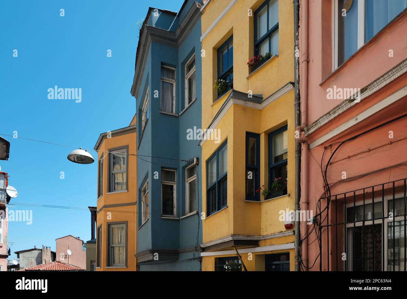 Traditional colorful building architecture in Fener district, Istanbul ...