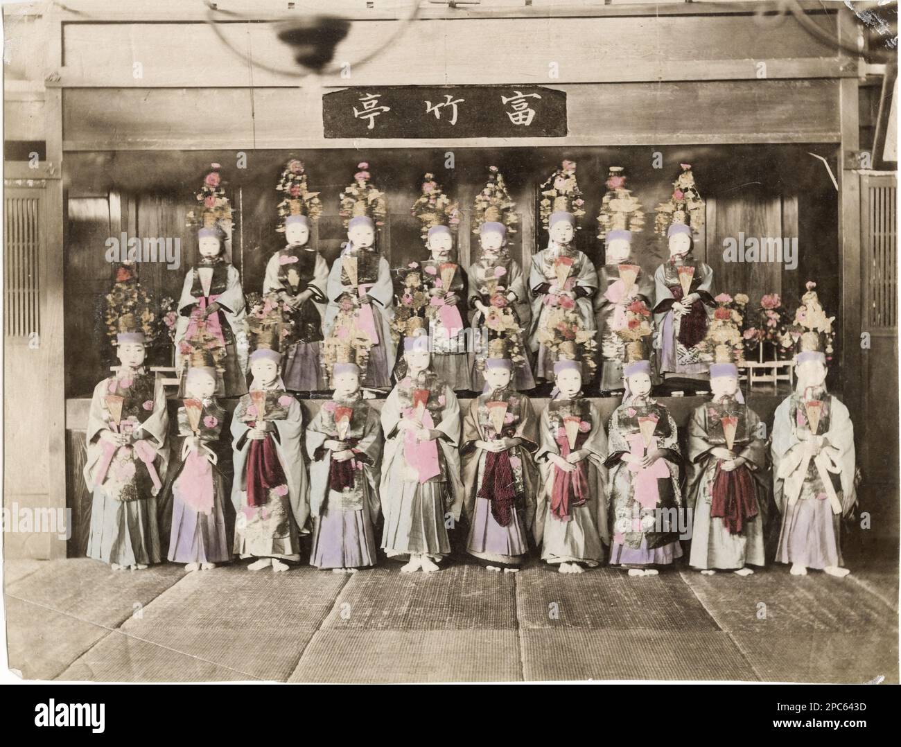 19th c. vintage photo Japan: children in robes for religious ceremony ...