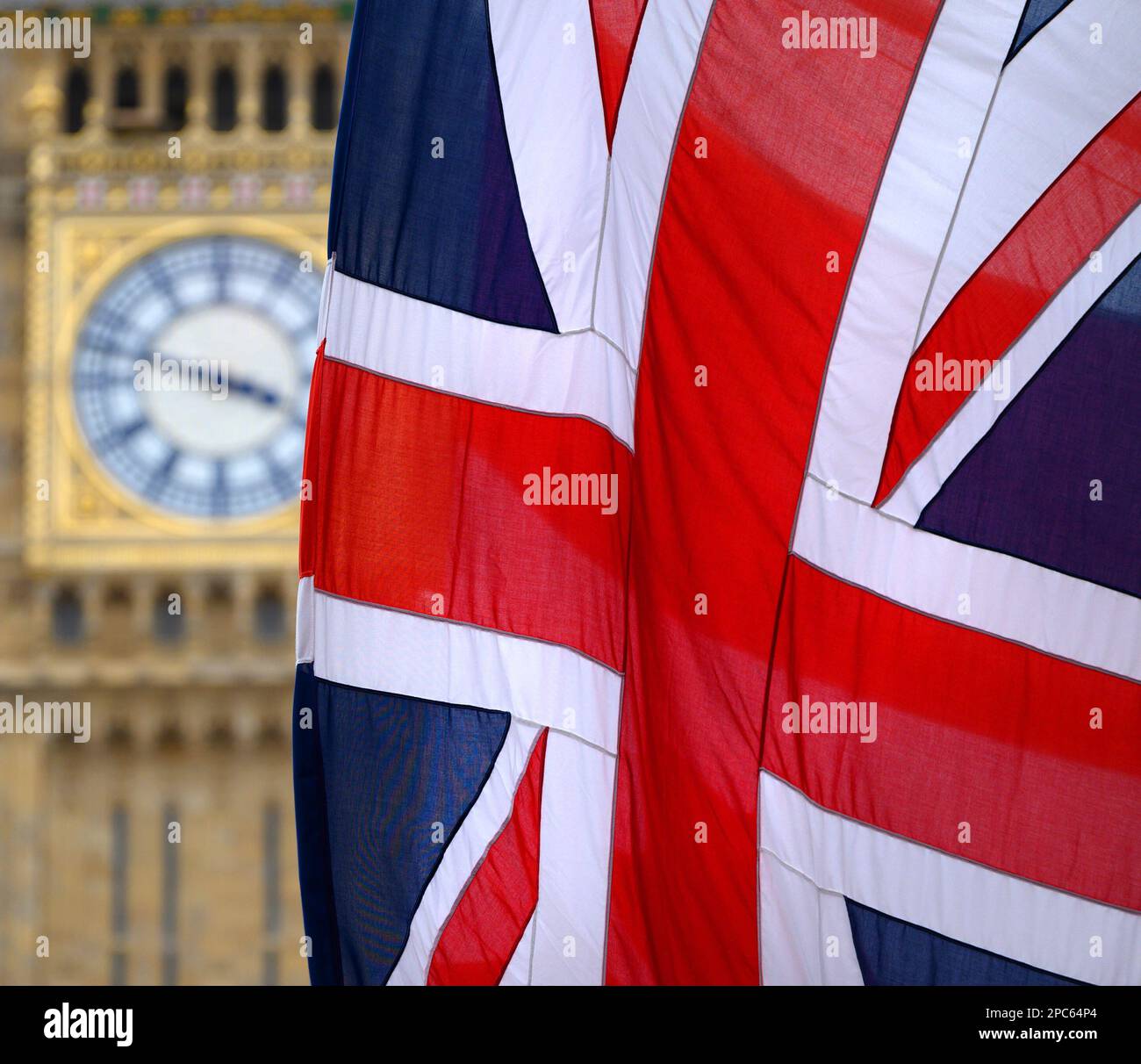 London, England, UK. Union Jack flying in Parliament Square in front of ...