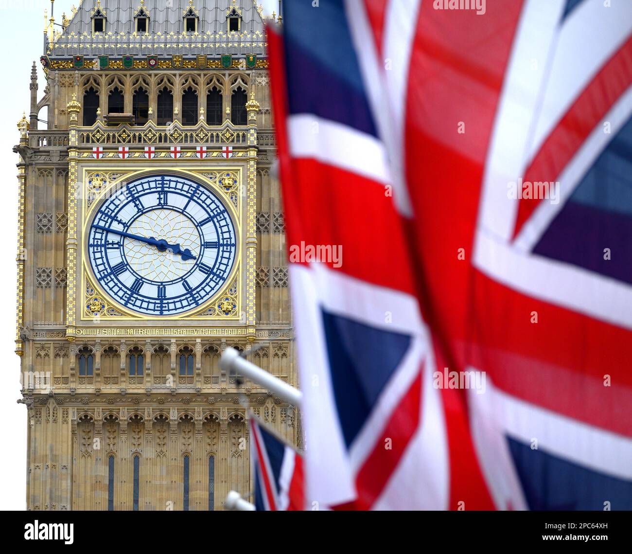 London, England, UK. Union Jack flying in Parliament Square in front of ...