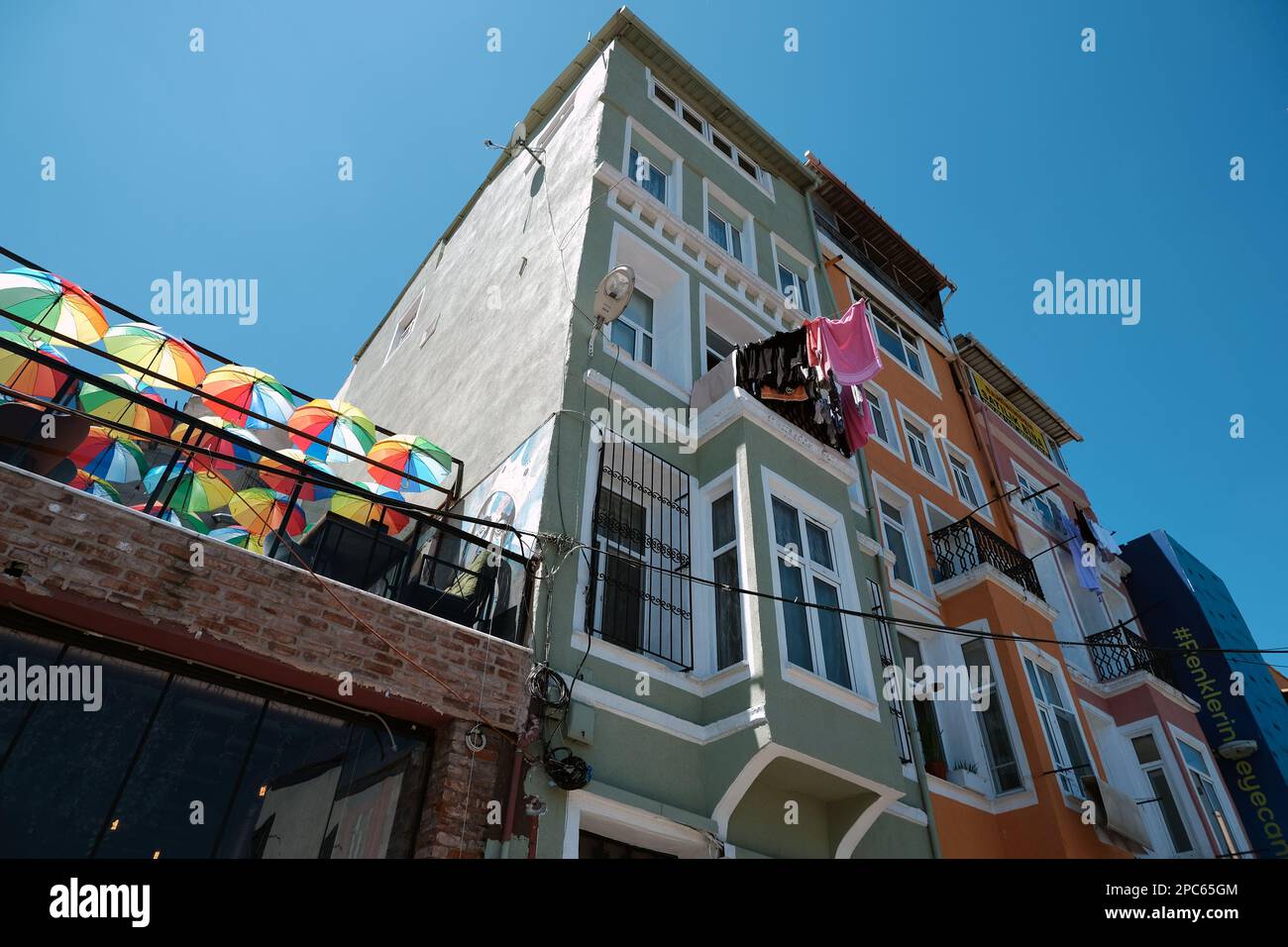 Traditional colorful building architecture in Fener district, Istanbul ...