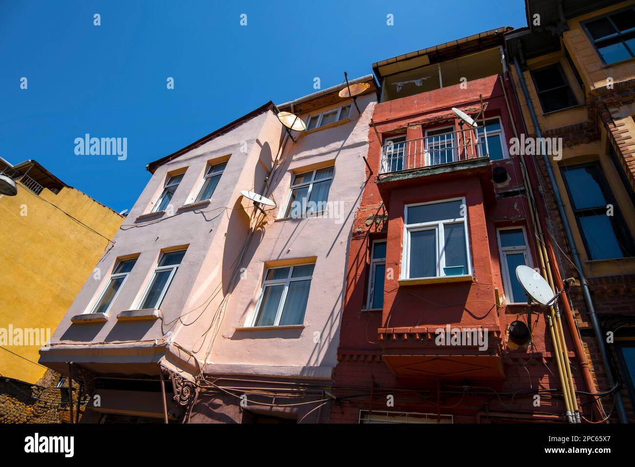 Traditional colorful building architecture in Fener district, Istanbul ...
