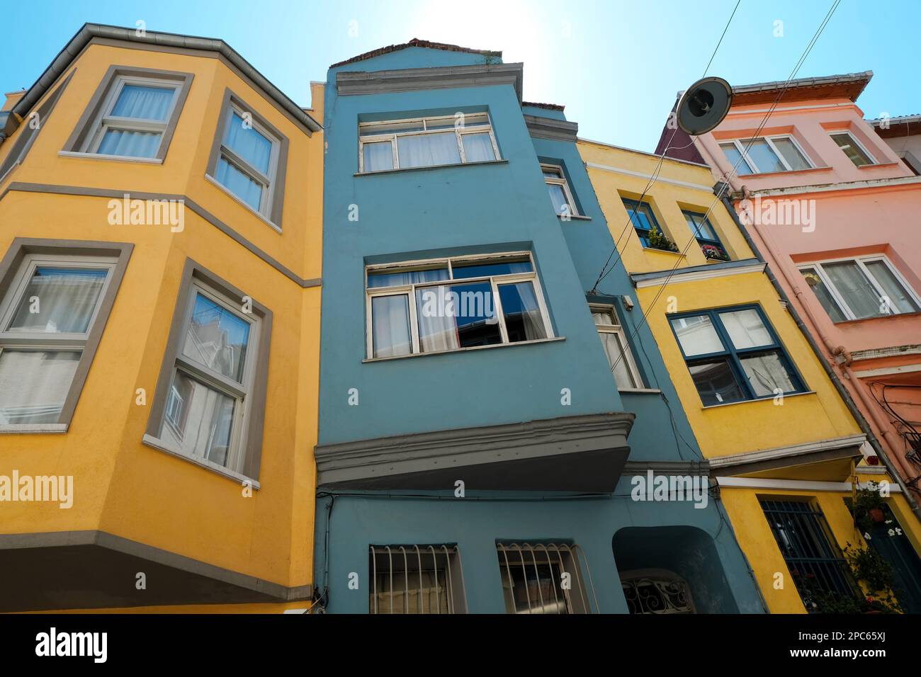 Traditional colorful building architecture in Fener district, Istanbul ...
