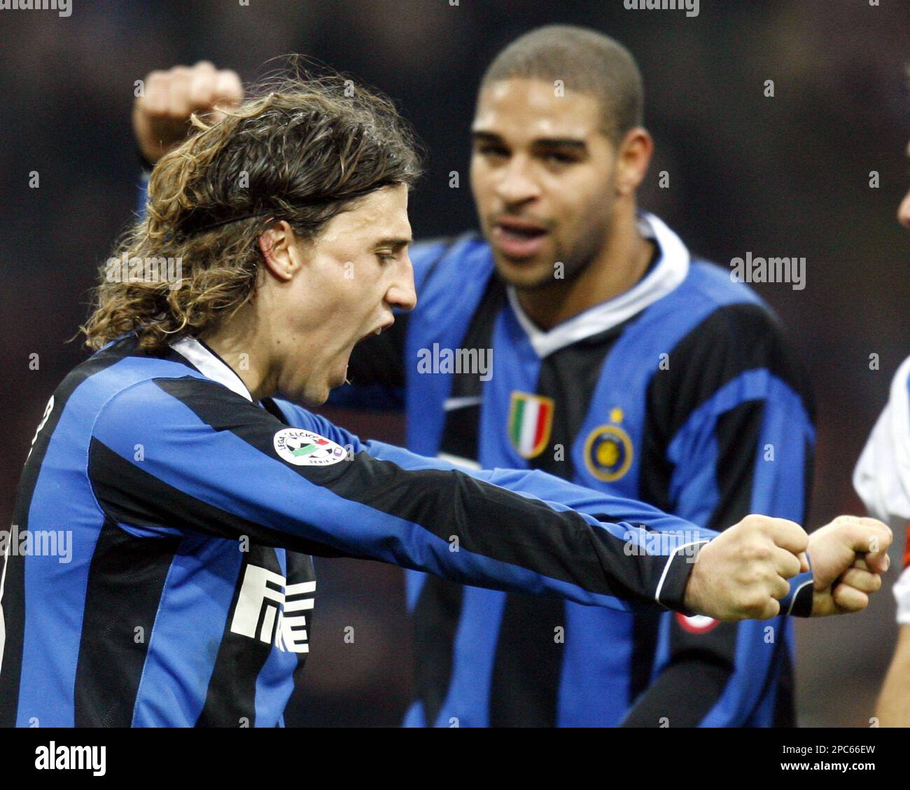 Inter Milan's Hernan Crespo of Argentina, left, and Adriano of Brazil ...