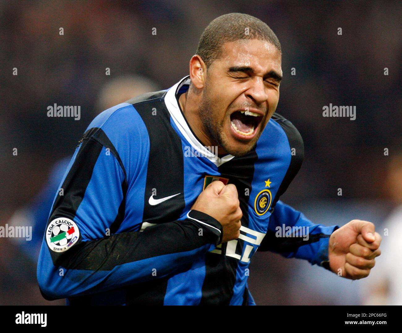 Inter Milan forward Adriano, of Brazil, celebrates after scoring during ...
