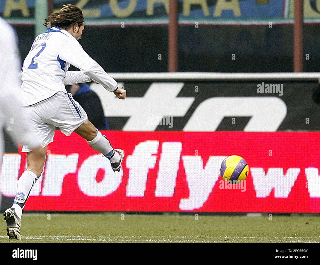 Atalanta's Cristiano Doni fires a shot to score, during an Italian ...
