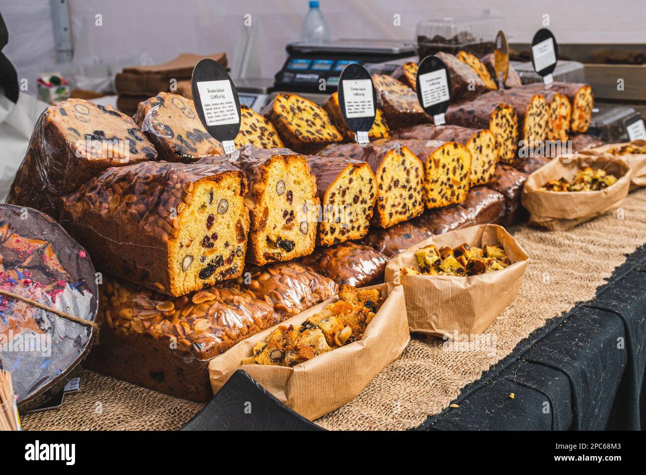 Assortment of different types of homemade rye cereals and sweet bread ...