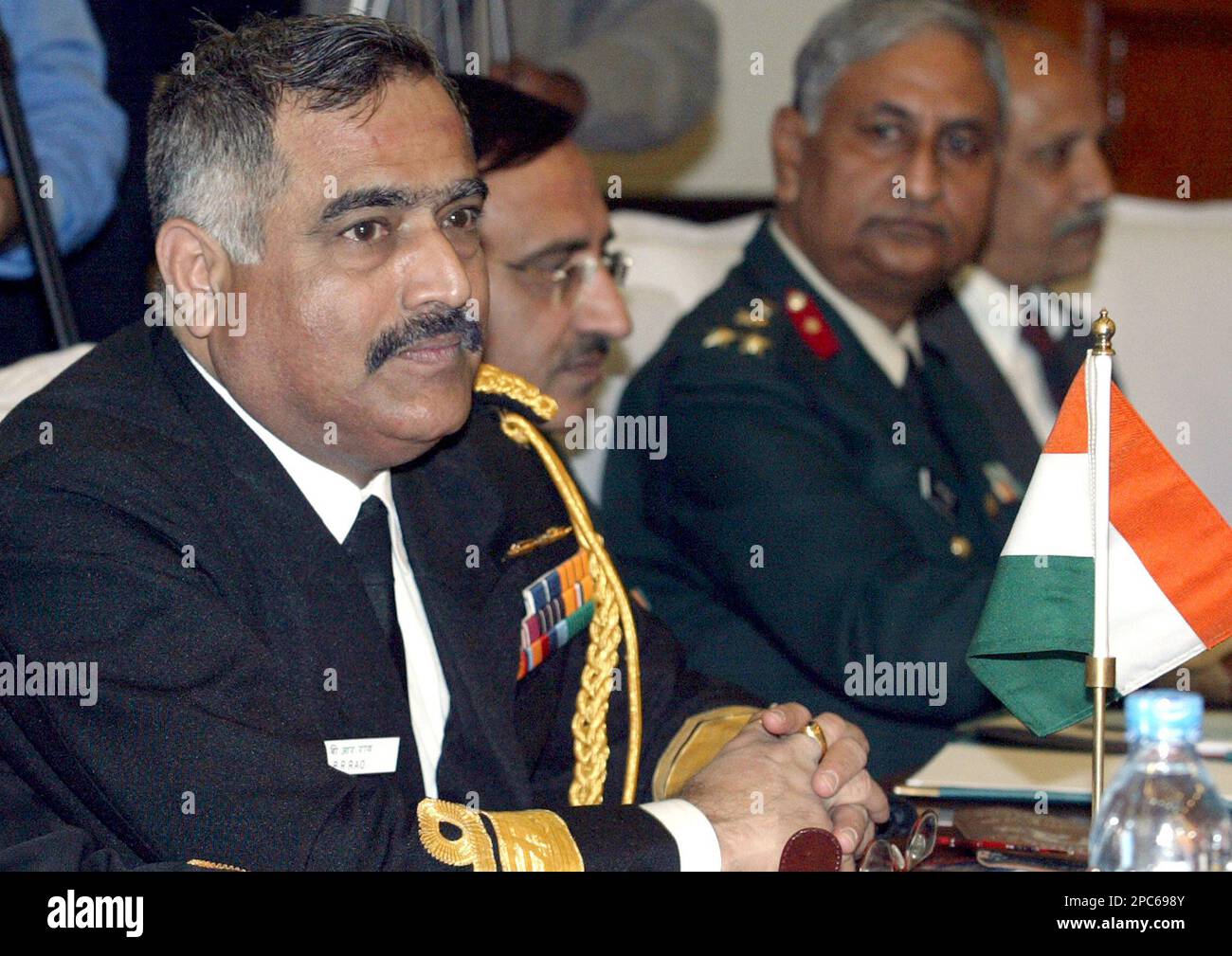 Indian Rear Admiral B. R. Rao, chief naval hydrographer, right, holds ...