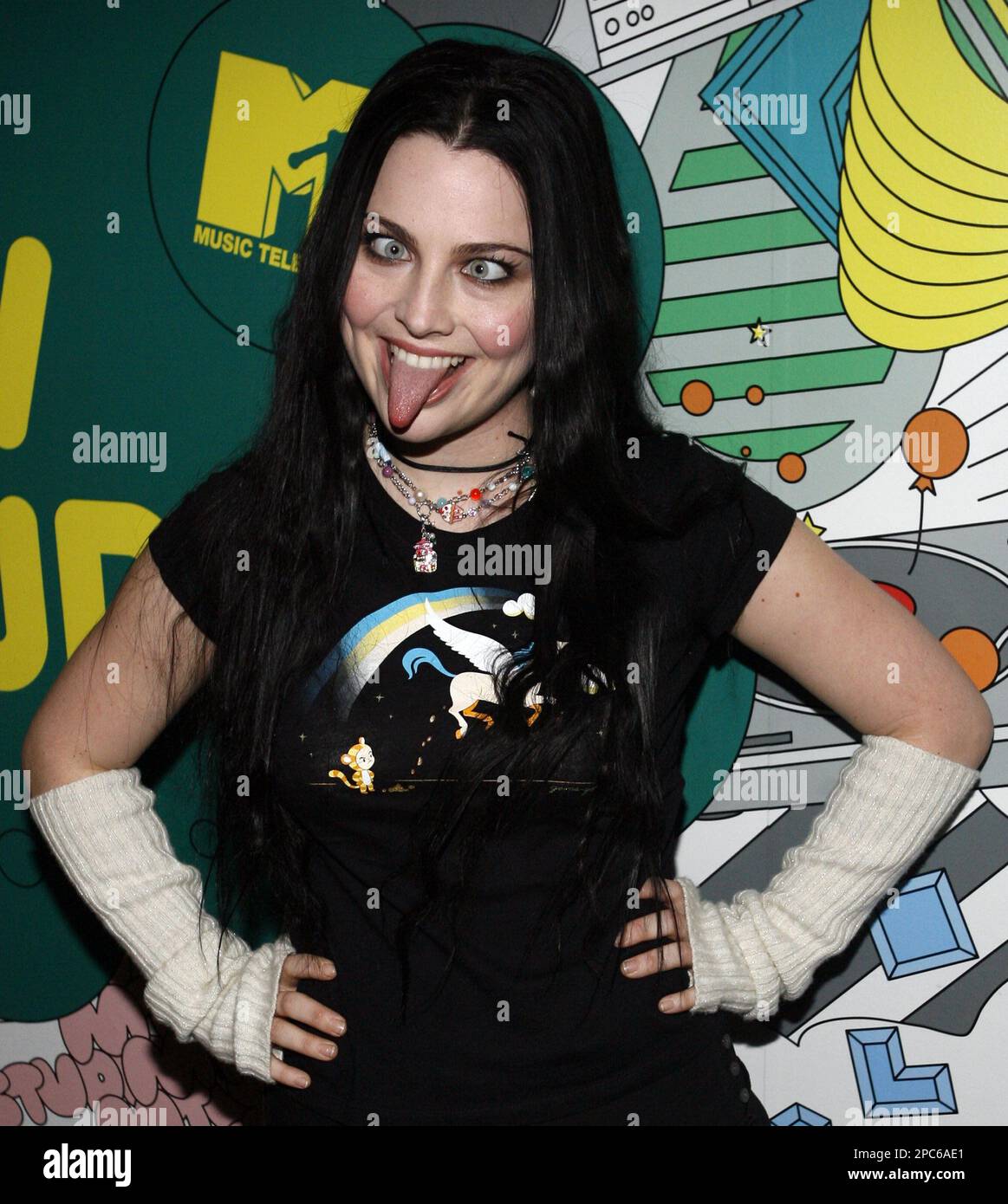 Singer Amy Lee from the band Evanescence poses backstage during MTV's ...