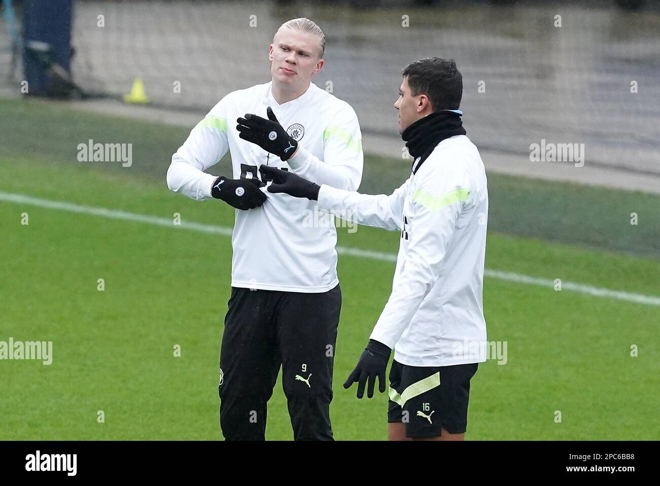 Manchester City's Erling Haaland (left) and Rodri during a training ...