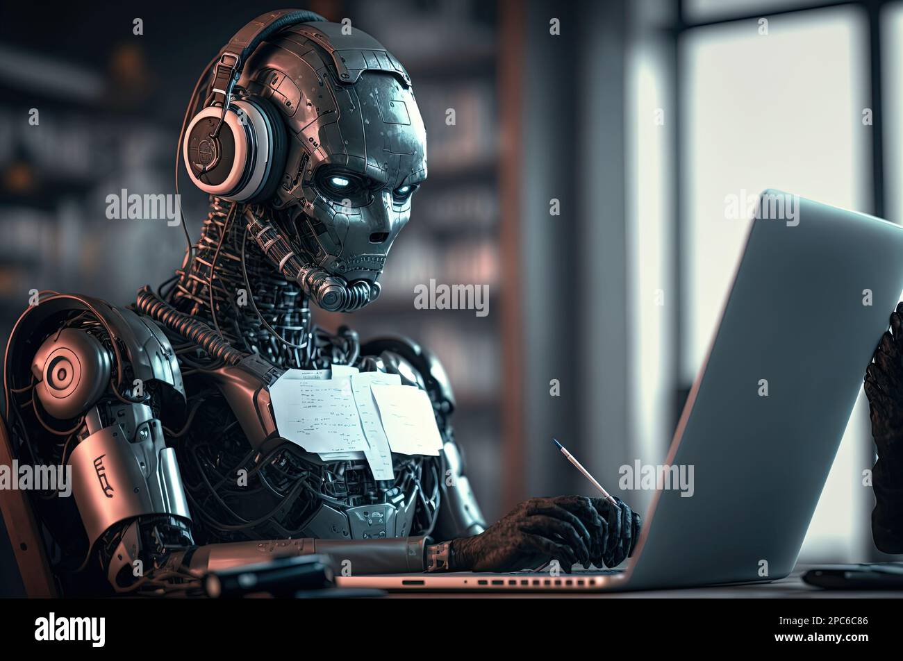 illustration of the robot with laptop Stock Photo - Alamy