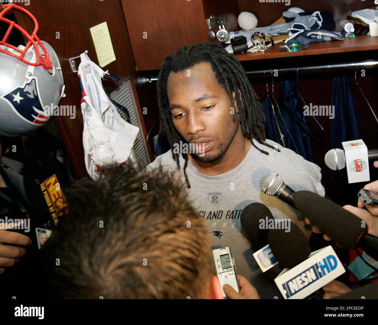 New England Patriots cornerback Asante Samuel speaks to reporters in ...