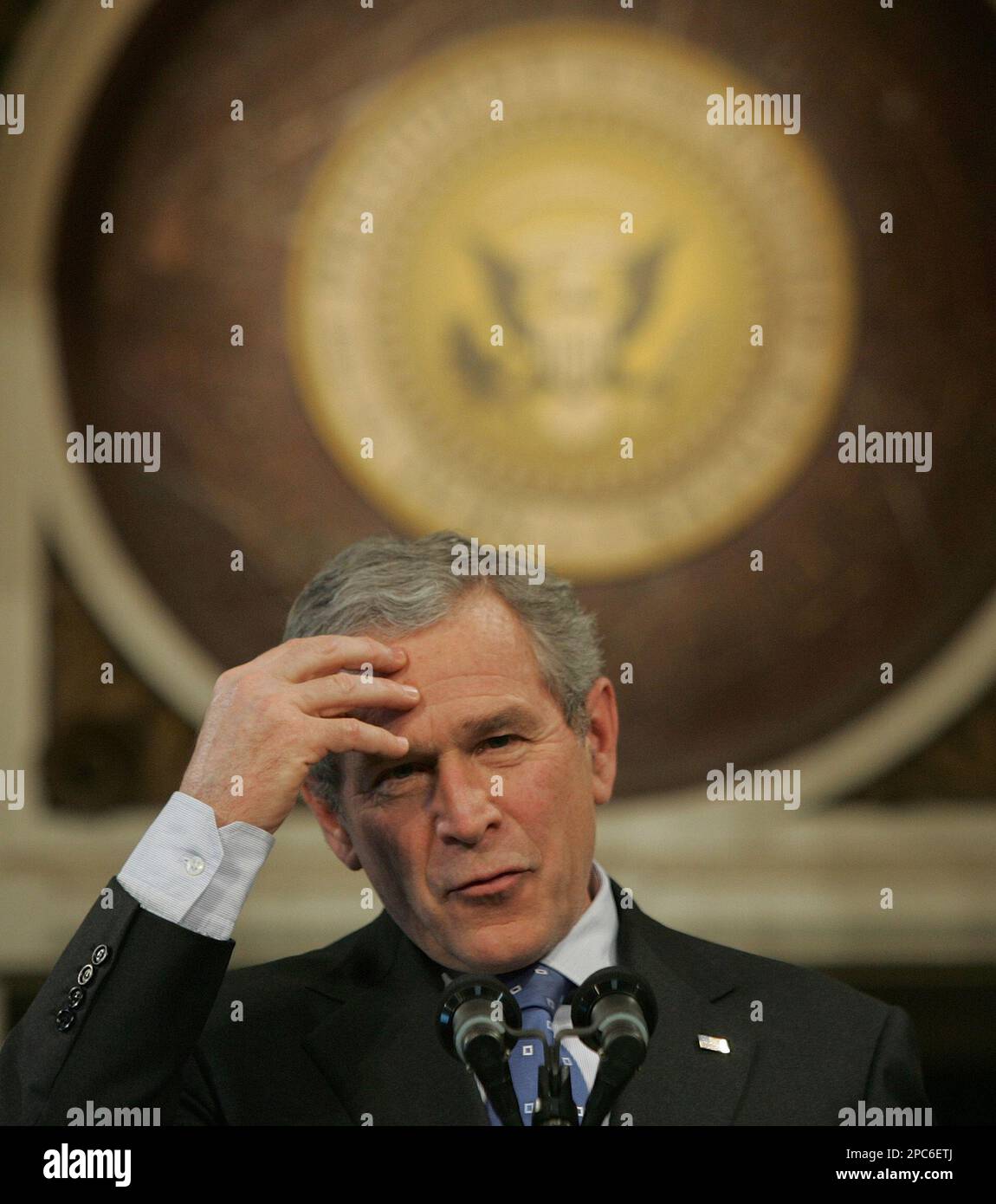 President Bush speaks during a news conference in the Indian Treaty ...