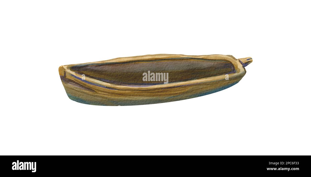 Homemade boat made of wood on a white background. Watercolor ...